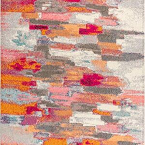 JONATHAN Y CTP101A-5 Contemporary POP Modern Abstract Brushstroke Indoor Area-Rug Bohemian Easy-Cleaning High Traffic Bedroom Kitchen Living Room Non Shedding, 5 ft x 8 ft, Cream/Pink