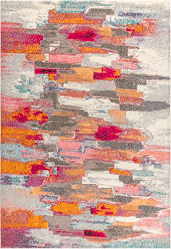 JONATHAN Y CTP101A-5 Contemporary POP Modern Abstract Brushstroke Indoor Area-Rug Bohemian Easy-Cleaning High Traffic Bedroom Kitchen Living Room Non Shedding, 5 ft x 8 ft, Cream/Pink