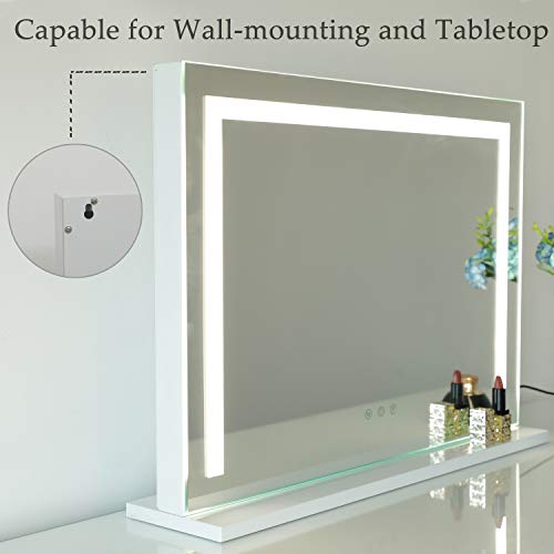 WAYKING Vanity Mirror with Lights, Makeup Mirror with Dimmiable 3 Lighting Modes LED Strip, Wall-Mounted and Tabletop Mirror with USB Charging Port (L22.83 x H17.32 inch)