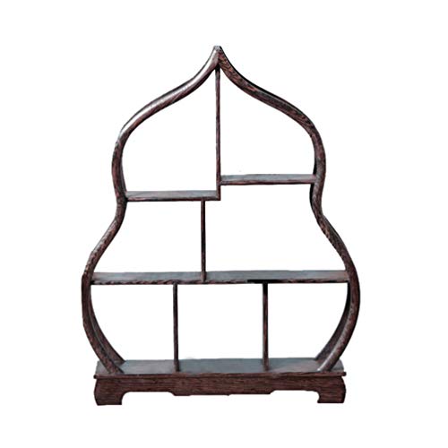 HEALLILY Office Shelf Chinese Wooden Assemble Display Curio Cabinets Shelf for Home Decoration Without Ornaments (Cucurbit Shape) Wall Mounted Bookshelves