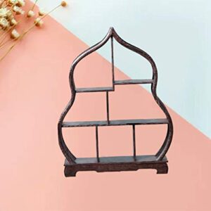 HEALLILY Office Shelf Chinese Wooden Assemble Display Curio Cabinets Shelf for Home Decoration Without Ornaments (Cucurbit Shape) Wall Mounted Bookshelves