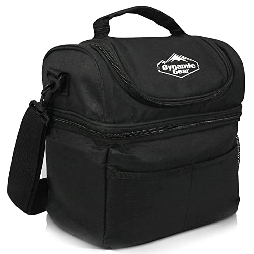 Dynamic Gear Refrigerated Lunch Box Tote Bag, Large, Adults/Men/Women, Insulated, Mesh Pockets, for Travel, Work, Picnic, Camping! (Black)