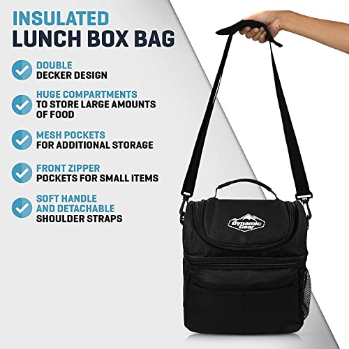 Dynamic Gear Refrigerated Lunch Box Tote Bag, Large, Adults/Men/Women, Insulated, Mesh Pockets, for Travel, Work, Picnic, Camping! (Black)