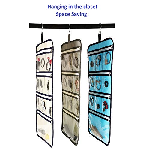 ANIZER Hanging Jewelry Organizer with 10 Zippered Clear Pockets for Travel Suitcase and Home Closet Jewelry Storage Bag (GREY)