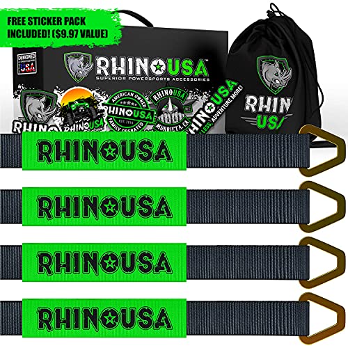 Rhino USA Axle Tie Down Straps - Lab Tested 11,128lb. Break Strength - Heavy Duty Protective Sleeves & D Rings to Ensure Peace of Mind - Used for Car Engine Hoist, Truck, Trailer, UTV (4-Pack Set)