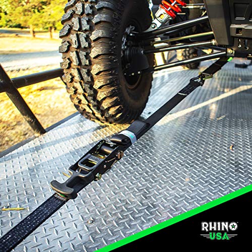 Rhino USA Axle Tie Down Straps - Lab Tested 11,128lb. Break Strength - Heavy Duty Protective Sleeves & D Rings to Ensure Peace of Mind - Used for Car Engine Hoist, Truck, Trailer, UTV (4-Pack Set)