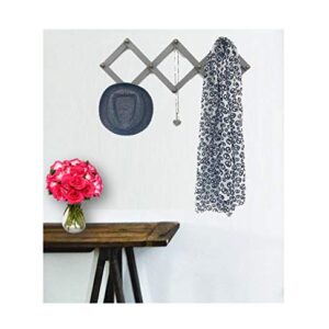 THE NIFTY NOOK Wall Mounted Wood Expandable Accordian Coat Rack Hanger 10 Metal Pegs - 24" Length (Gray)