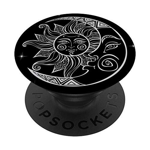 Vintage Bohemian Black base Sun and Moon in Mystical Hug PopSockets PopGrip: Swappable Grip for Phones & Tablets