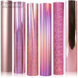 girafvinyl holographic vinyl rose gold permanent vinyl adhesive vinyl for cricut 12” x 12” 6pcs vinyl for decor,car,home,tumblers