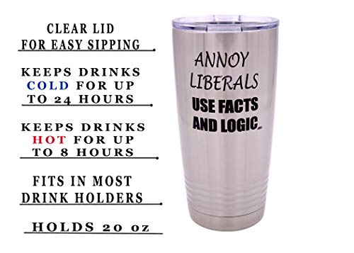 Funny Annoy Liberals Use Facts and Logic 20 Ounce Large Stainless Steel Travel Tumbler Mug Cup Gift For Conservative Or Republican Political Novelty