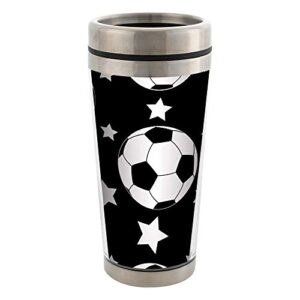 elanze designs soccer stainless steel 16 oz travel mug with lid