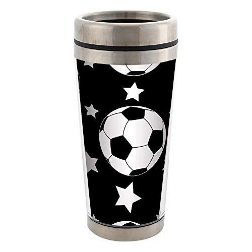 Elanze Designs Soccer Stainless Steel 16 oz Travel Mug with Lid