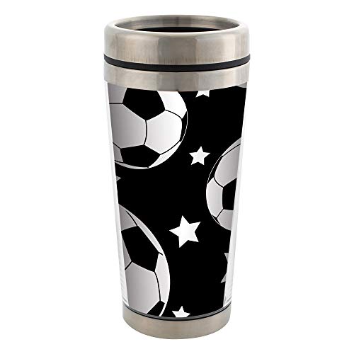 Elanze Designs Soccer Stainless Steel 16 oz Travel Mug with Lid