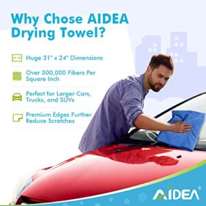 AIDEA Professional Microfiber Drying Towel-2PK, Premium Microfiber Towels, Scratch-free, Strong Water Absorption Drying Towel for Cars, SUVs, RVs, Trucks, and Boats Gifts(24 in. x 31 in.)-Blue