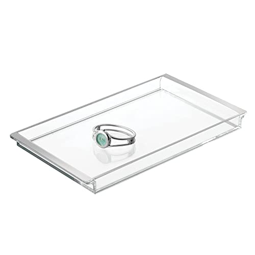 mDesign Plastic Bathroom Counter Tray and Organizer - Perfume, Guest Hand Towel, Makeup, and Accessory Holder Tray for Bathroom Countertop and Vanity - Petal Collection - Clear/Chrome