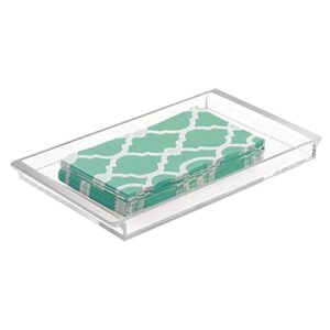 mDesign Plastic Bathroom Counter Tray and Organizer - Perfume, Guest Hand Towel, Makeup, and Accessory Holder Tray for Bathroom Countertop and Vanity - Petal Collection - Clear/Chrome