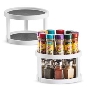 2 pack non skid lazy susan cabinet organizer spice rack 10 inch pantry, kitchen, countertop, vanity display stand white / gray