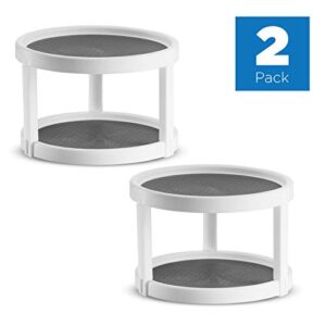 2 Pack Non Skid Lazy Susan Cabinet Organizer Spice Rack 10 Inch Pantry, Kitchen, Countertop, Vanity Display Stand White / Gray