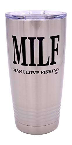 Rogue River Tactical Large Funny Fishing 20 Ounce Travel Tumbler Mug Cup w/Lid MILF Man I Love Fishing Fishing Gift Fish