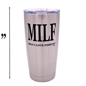 Rogue River Tactical Large Funny Fishing 20 Ounce Travel Tumbler Mug Cup w/Lid MILF Man I Love Fishing Fishing Gift Fish