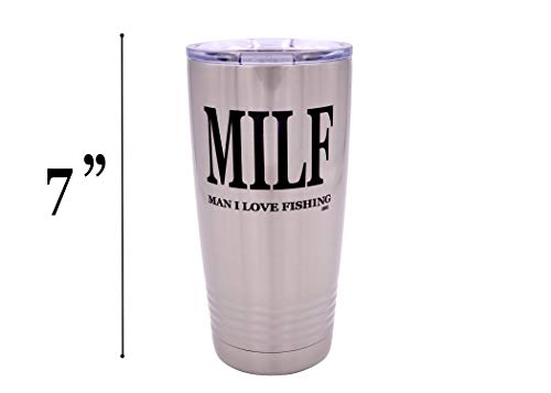 Rogue River Tactical Large Funny Fishing 20 Ounce Travel Tumbler Mug Cup w/Lid MILF Man I Love Fishing Fishing Gift Fish