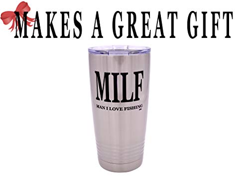 Rogue River Tactical Large Funny Fishing 20 Ounce Travel Tumbler Mug Cup w/Lid MILF Man I Love Fishing Fishing Gift Fish