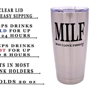 Rogue River Tactical Large Funny Fishing 20 Ounce Travel Tumbler Mug Cup w/Lid MILF Man I Love Fishing Fishing Gift Fish