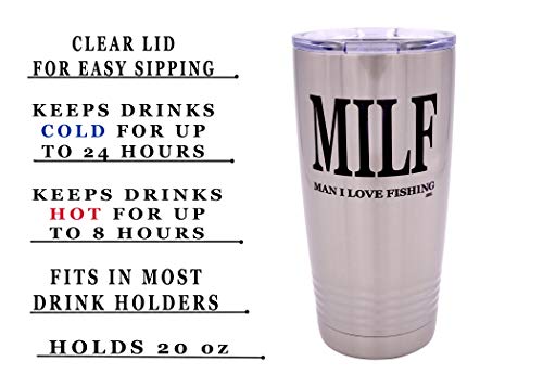 Rogue River Tactical Large Funny Fishing 20 Ounce Travel Tumbler Mug Cup w/Lid MILF Man I Love Fishing Fishing Gift Fish