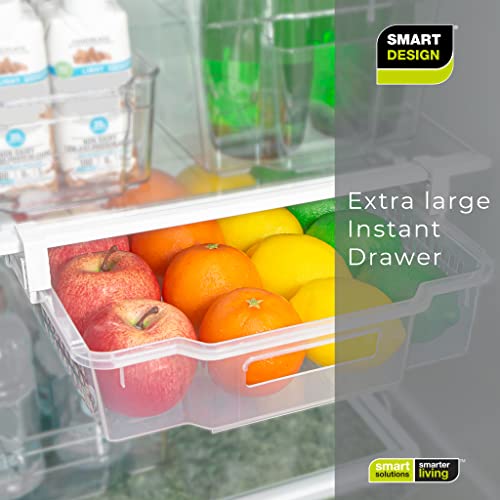 Smart Design Adjustable Pull Out Refrigerator Drawer - Extra Large, Set of 2 - BPA Free - Holds 20 lbs - Extendable Sliding Fridge Bin, Freezer, Pantry Food Holder Storage Organizer - Kitchen - Clear