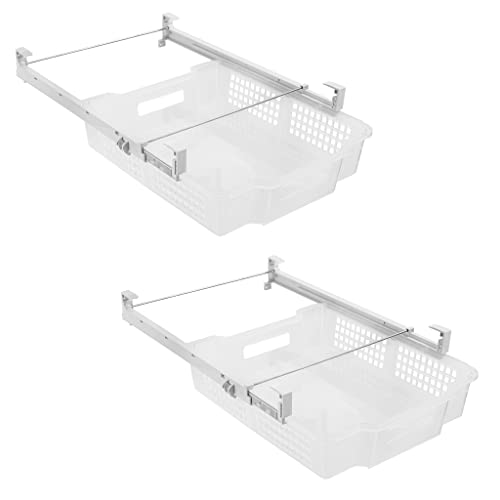 Smart Design Adjustable Pull Out Refrigerator Drawer - Extra Large, Set of 2 - BPA Free - Holds 20 lbs - Extendable Sliding Fridge Bin, Freezer, Pantry Food Holder Storage Organizer - Kitchen - Clear