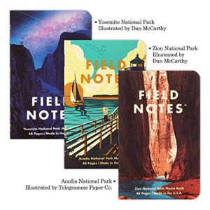 Field Notes: National Parks Series (Series A - Yosemite, Acadia, Zion) - Graph Paper Memo Book 3-Pack - 3.5 x 5.5 Inch