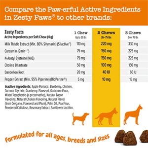 Zesty Paws Liver & Kidney Support Supplement for Dogs - with Milk Thistle Extract, Turmeric Curcumin, Cranberry & Choline - Natural & Grain Free Soft Chew Formula - for Dog Liver Function & Detox