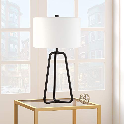 Marduk 25.5" Tall Table Lamp with Fabric Shade in Blackened Bronze/White