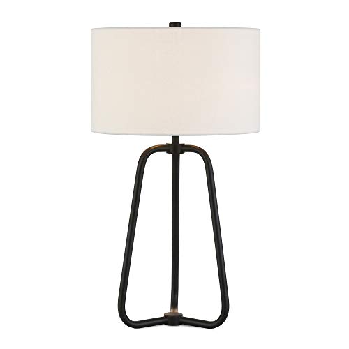 Marduk 25.5" Tall Table Lamp with Fabric Shade in Blackened Bronze/White