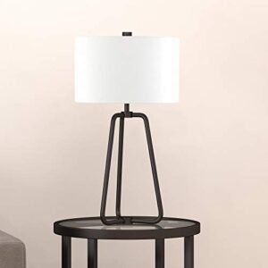 Marduk 25.5" Tall Table Lamp with Fabric Shade in Blackened Bronze/White