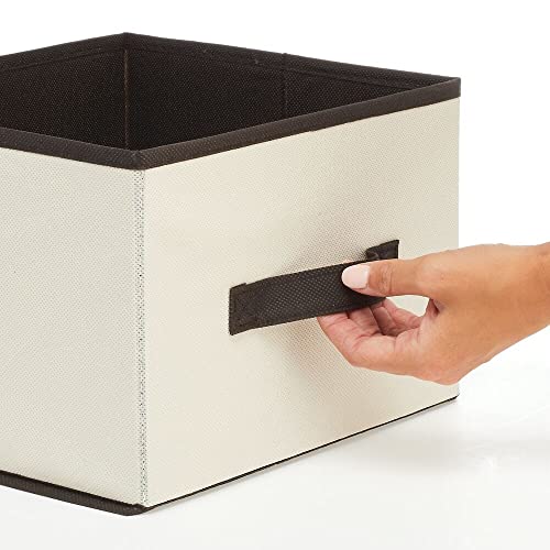 mDesign Fabric Bin for Cube Organizer - Foldable Cloth Storage Cube - Collapsible Closet Storage Organizer - Folding Storage Bin for Clothes and More - Jane Collection - 4 Pack - Cream/Espresso Brown