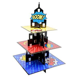 kalefo superhero party supplies cake stand 3 tier cupcake stand superhereo party favors mini cupcake stand for birthday party decorations