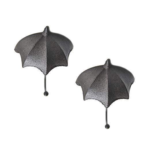 2 Pack Metal 3D Hook Cast Iron Bar Decoration Retro Creative Wall Hanging (Umbrella, 10×14×5cm)