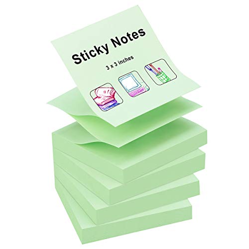 ZCZN 400 Sheets Pop-up Sticky Notes, 3 x 3 Inches, 4 Pads Bright Color Self-Stick Notes, 100 Sheets/Pad, Light Green