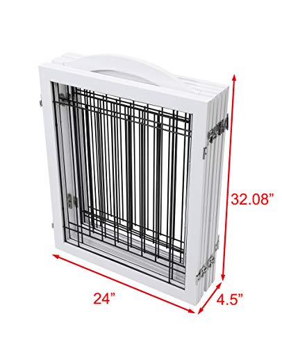 PAWLAND 144-inch Extra Wide 30-inches Tall Dog gate with Door Walk Through, Freestanding Wire Pet Gate for The House, Doorway, Stairs, Pet Puppy Safety Fence, Support Feet Included, White,6 Panels