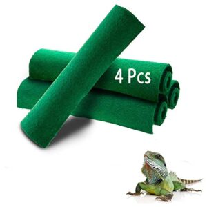 reptile carpet 4pcs terrarium substrate liner pet habitat bedding soft green mat for bearded dragon lizards gecko chamelon iguana turtles snakes (19.7" x 11.8")