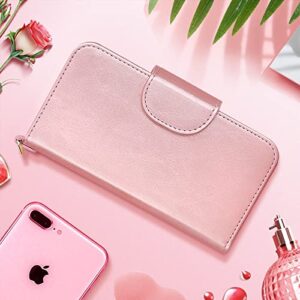 FYY Compatible with iPhone 11 Case, [Kickstand Feature] Luxury PU Leather Wallet Case Flip Folio Cover with [Card Slots] and [Note Pockets] Case for iPhone 11 6.1" Rose Gold