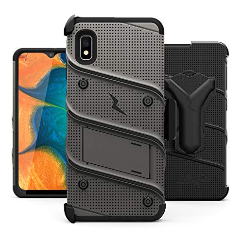 ZIZO Bolt Series for Samsung Galaxy A10e Case | Heavy-Duty Military-Grade Drop Protection w/ Kickstand Included Belt Clip Holster Tempered Glass Lanyard (Metal Gray/Black)