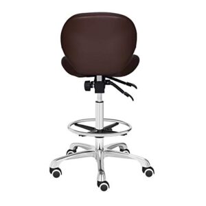 Kaleurrier Adjustable Stools Drafting Chair with Backrest & Foot Rest,Tilt Back,Swivel Seat,Rolling Wheels,for Studio,Dental,Office,Salon and Counter,Armless Tall Home Desk Chairs (Brown)