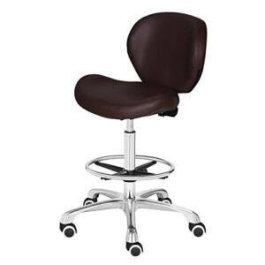 Kaleurrier Adjustable Stools Drafting Chair with Backrest & Foot Rest,Tilt Back,Swivel Seat,Rolling Wheels,for Studio,Dental,Office,Salon and Counter,Armless Tall Home Desk Chairs (Brown)