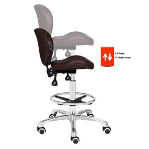 Kaleurrier Adjustable Stools Drafting Chair with Backrest & Foot Rest,Tilt Back,Swivel Seat,Rolling Wheels,for Studio,Dental,Office,Salon and Counter,Armless Tall Home Desk Chairs (Brown)