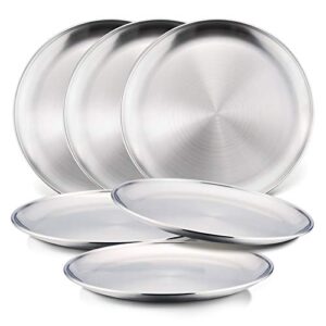 haware 6-piece 18/8 stainless steel plates, metal 304 dinner dishes for kids toddlers children, 8 inch feeding serving camping plates, reusable and dishwasher safe