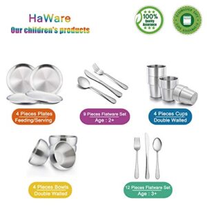 HaWare 6-Piece 18/8 Stainless Steel Plates, Metal 304 Dinner Dishes for Kids Toddlers Children, 8 Inch Feeding Serving Camping Plates, Reusable and Dishwasher Safe