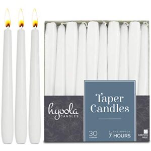 Hyoola Tall Taper Candles - Tapered Candles - White Dripless Candle Sticks - 8 Inch (20cm) - 7 Hour Burn Time (30-Pack)