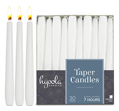 Hyoola Tall Taper Candles - Tapered Candles - White Dripless Candle Sticks - 8 Inch (20cm) - 7 Hour Burn Time (30-Pack)